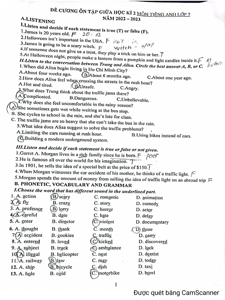 cuối kì 1 ANH 7 | PDF