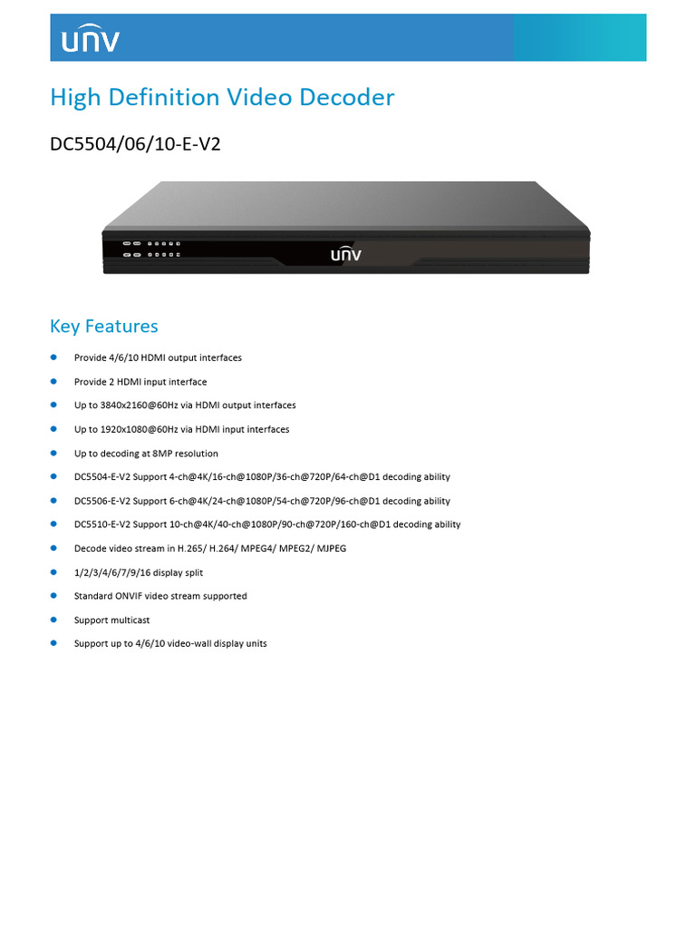 UNV DC55XX-E-V2 Series High Definition Video Decoder V2.0-EN | Download ...