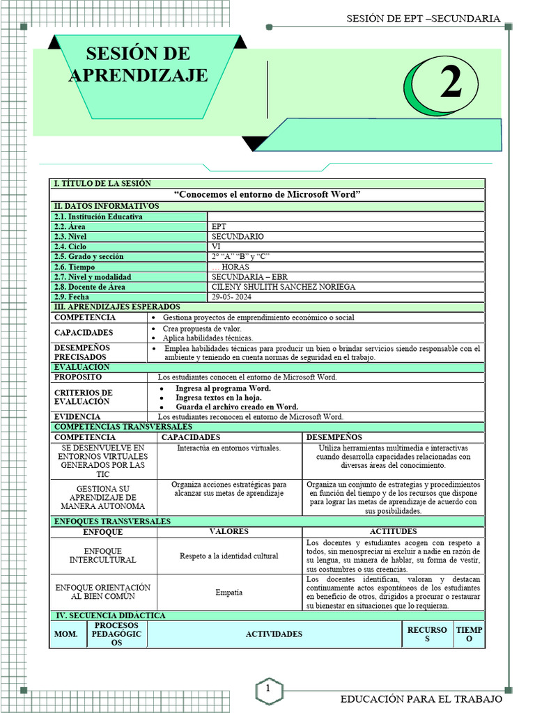 2º Ses Act 1 - Ept 2024 | PDF | Maestros | Aprendizaje