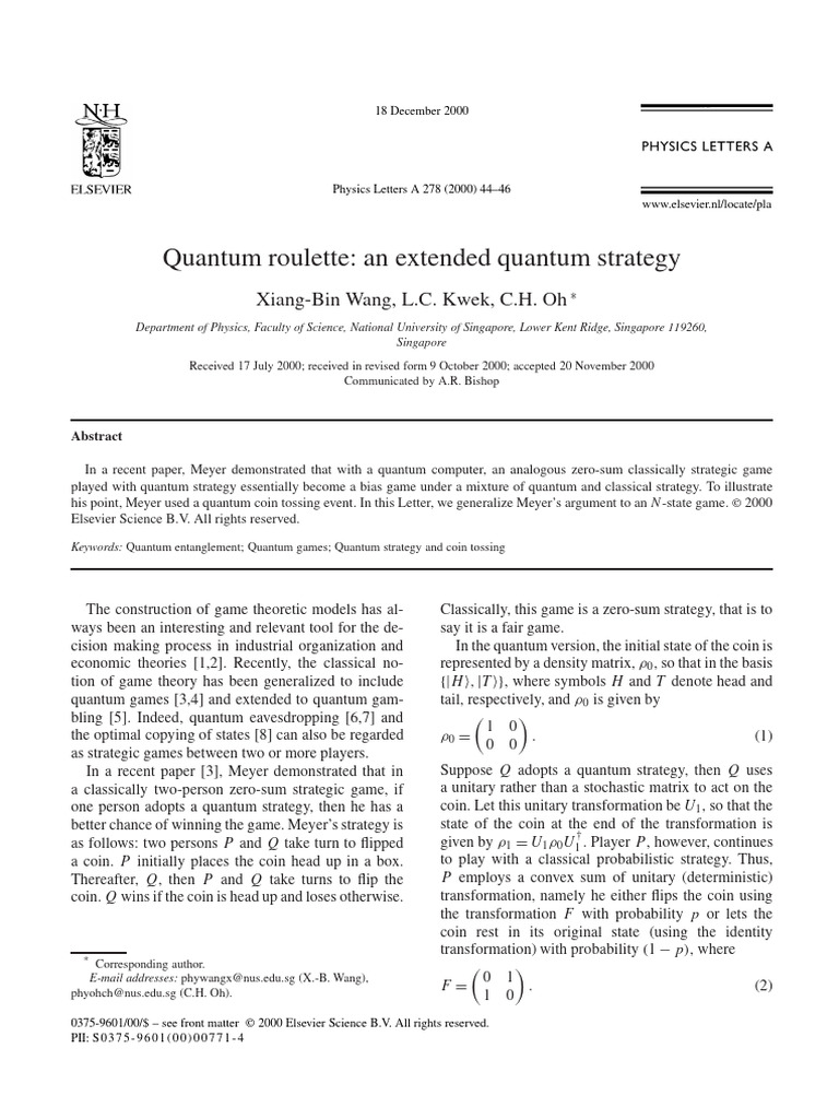 Quantum Roulette - An Extended Quantum Strategy | PDF | Matrix (Mathematics) | Quantum Computing