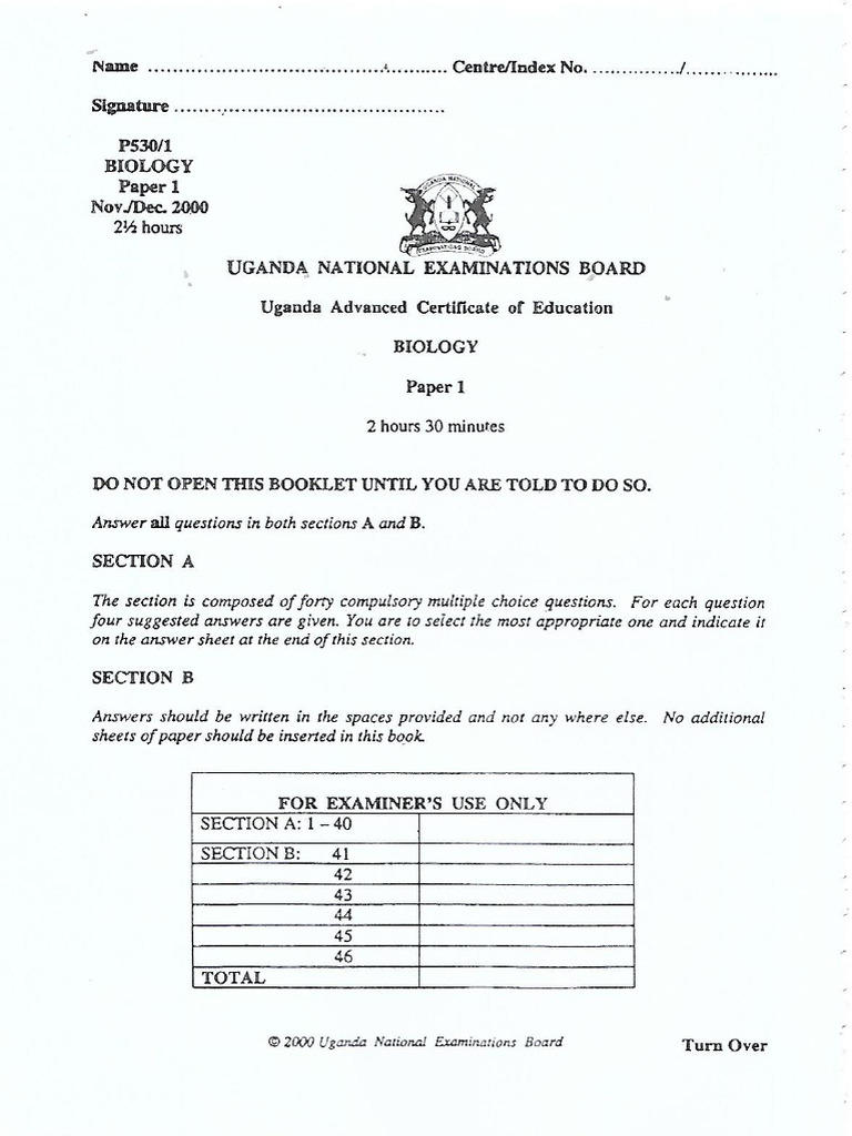 Uace Biology Paper 1 2000 | PDF