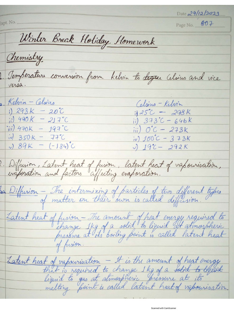 Science Class 9 Holiday Homework Answers | PDF