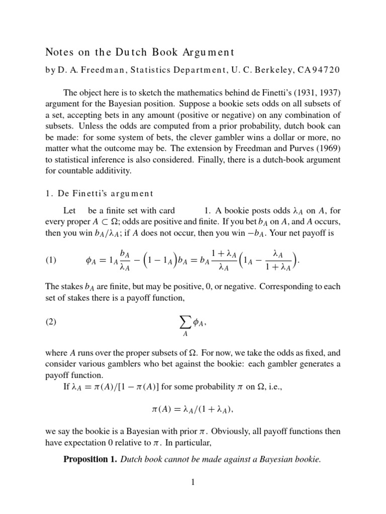 Notes On The Dutch Book Argument | PDF | Odds | Theorem