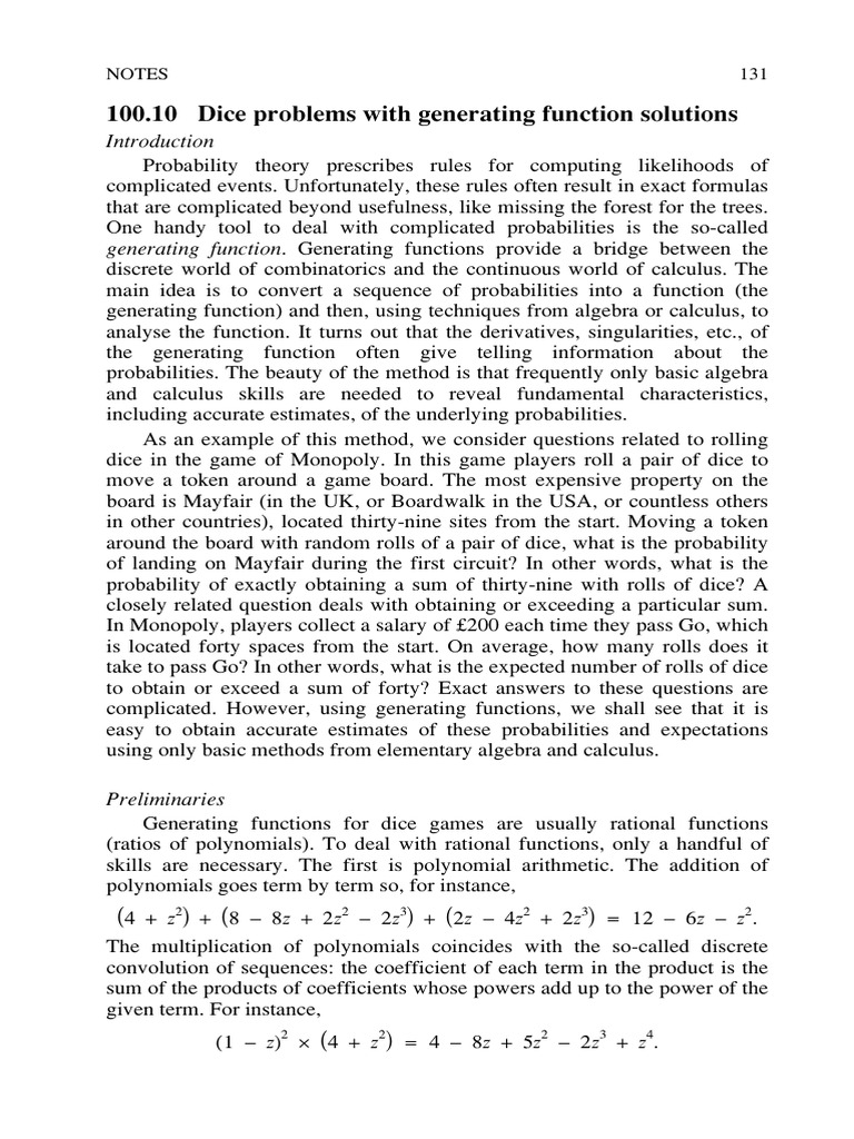 Dice Probabilities Using Generating Functions | PDF | Polynomial | Function (Mathematics)