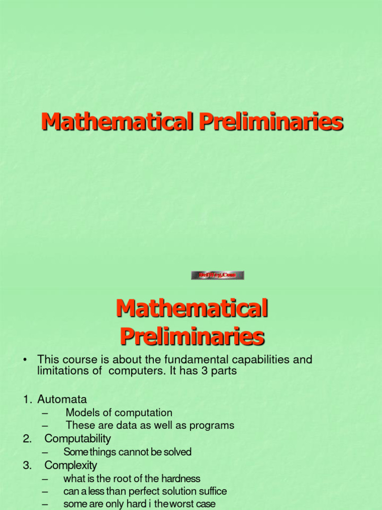 WEEK 4 Mathematical Preliminaries | PDF | Theorem | Set (Mathematics)