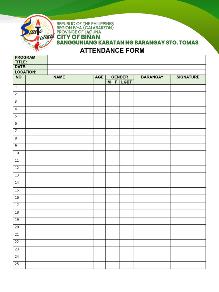 Attendance Sheet - SK Sto. Tomas | PDF