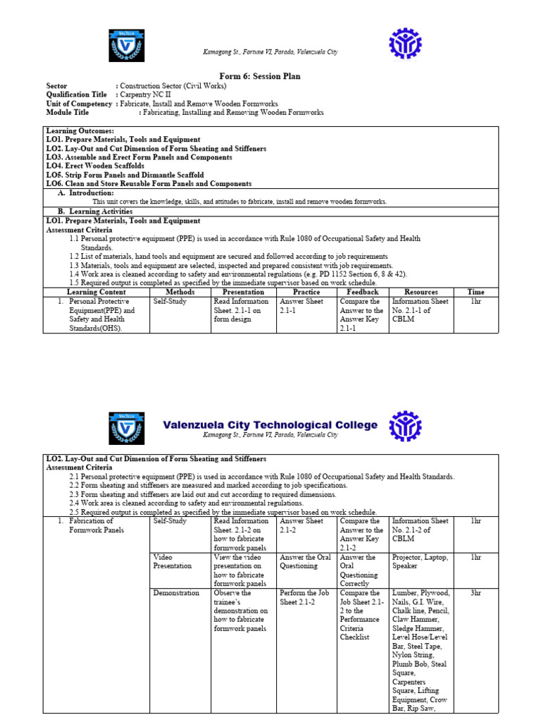 ANDRAGOGY Form 6 Session Plan | PDF | Scaffolding | Personal Protective Equipment