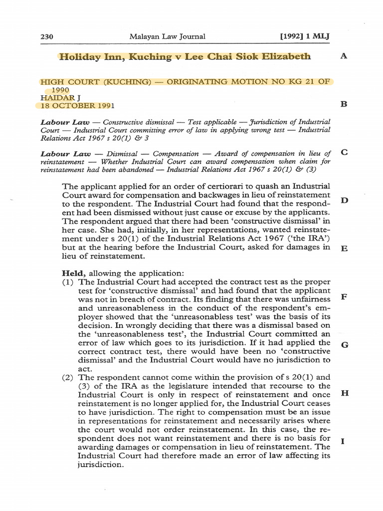 HOLIDAY INN, KUCHING V LEE CHAI SIOK ELIZABETH, (1992) 1 MLJ 230 - Attachment1 | PDF