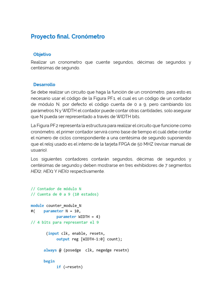Cronómetro FPGA con Contador N | PDF | Ingeniería Informática | Informática