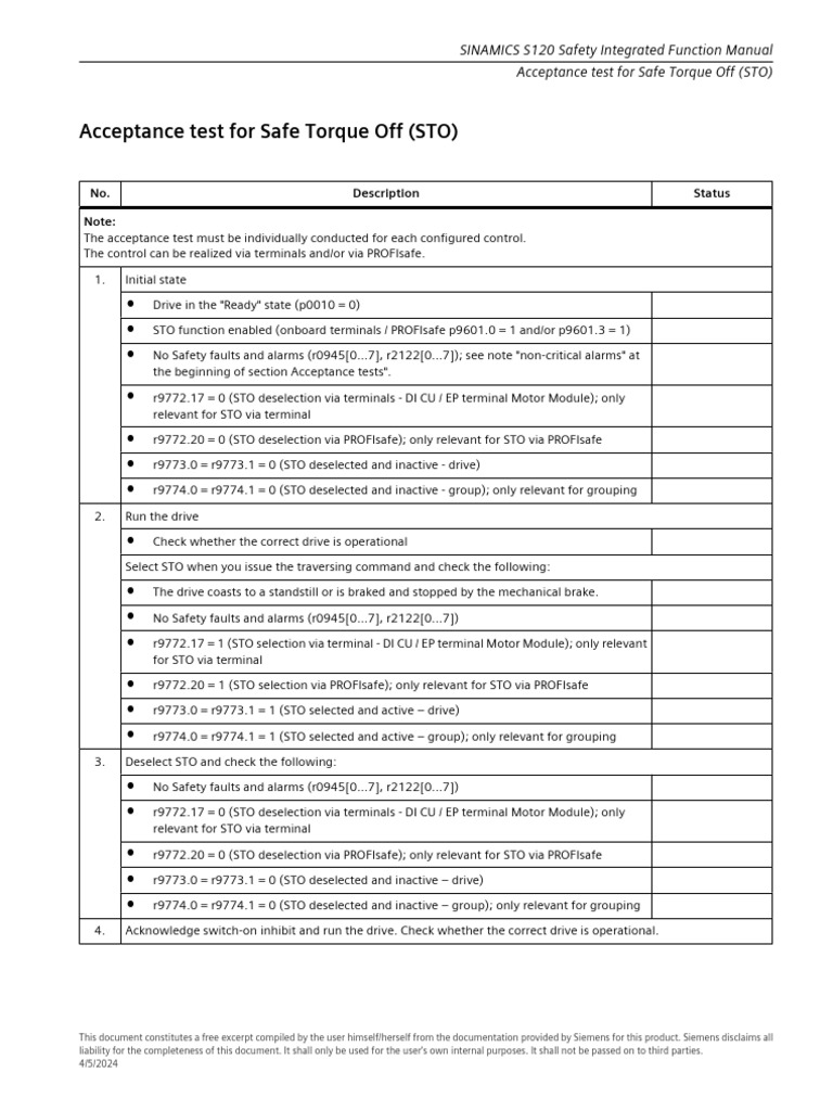 SINAMICS S120 Safety Integrated Function Manual - Acceptance test for ...