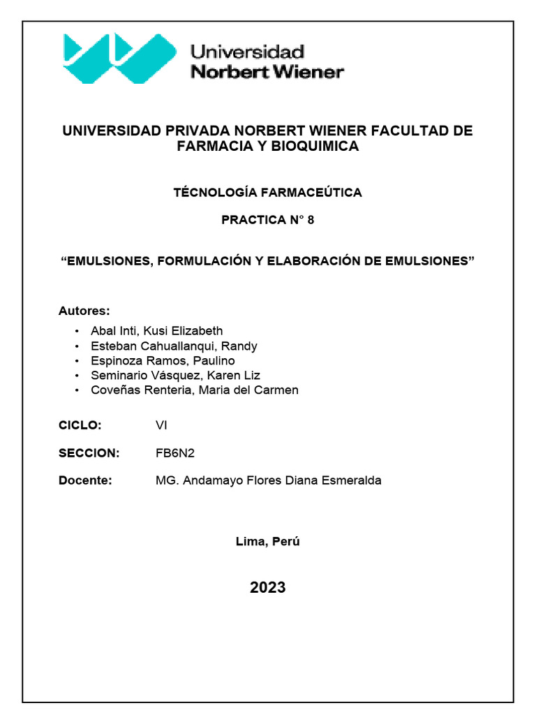 Tecnologia Farmaceutica Pract. # 12 | PDF | Emulsión | Tensioactivo
