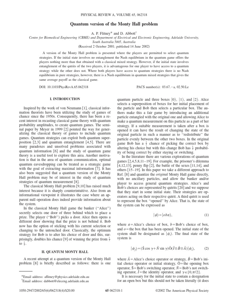 Quantum Version of The Monty Hall Problem | PDF | Quantum Entanglement ...