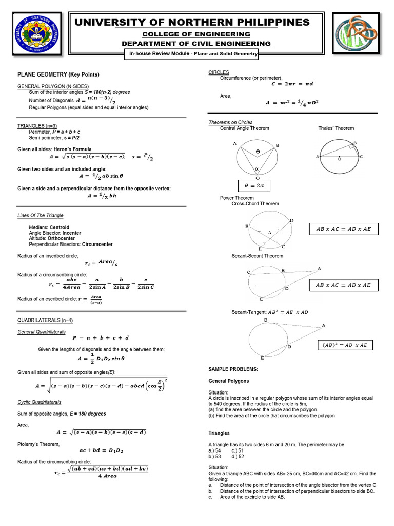 01 Plane and Solid Geometry | PDF | Circle | Triangle