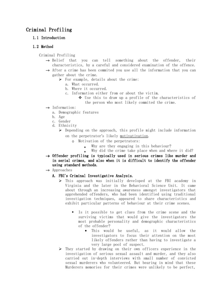 Criminal Profiling | PDF | Offender Profiling | Crimes