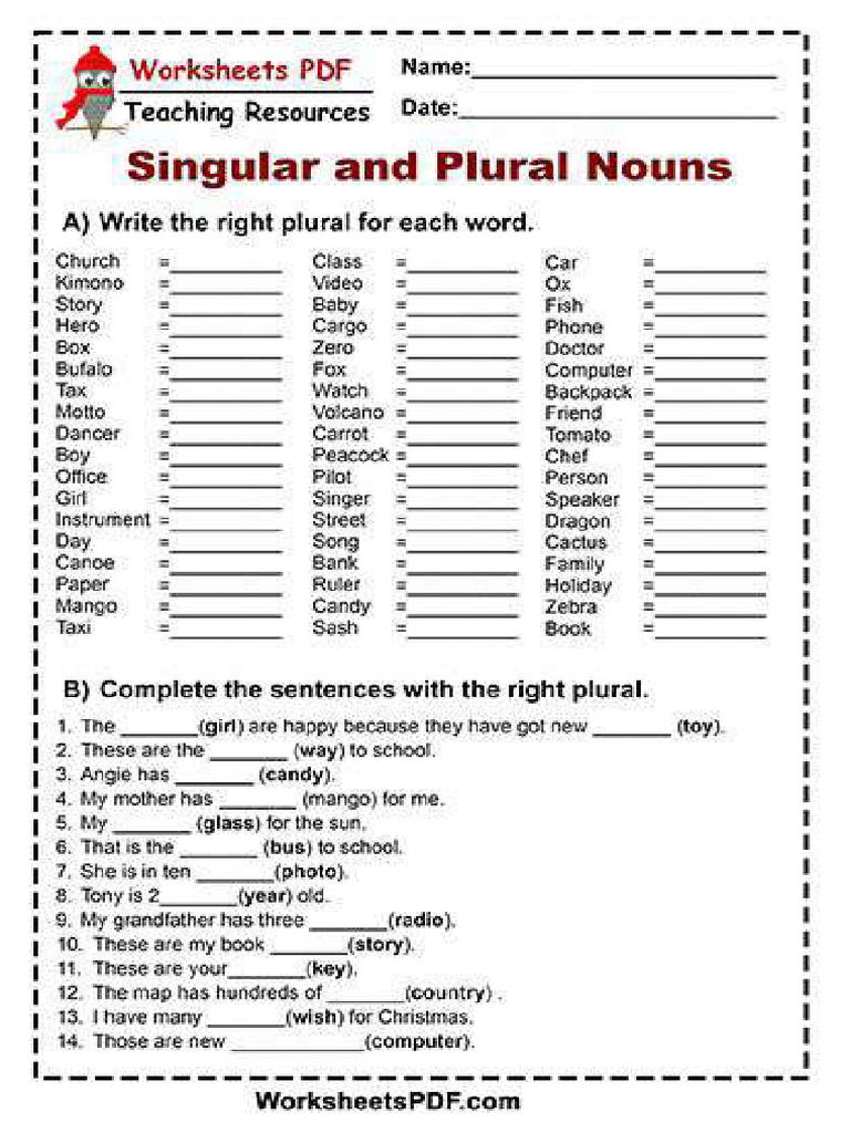 Write The Right Plural For Each Word | PDF