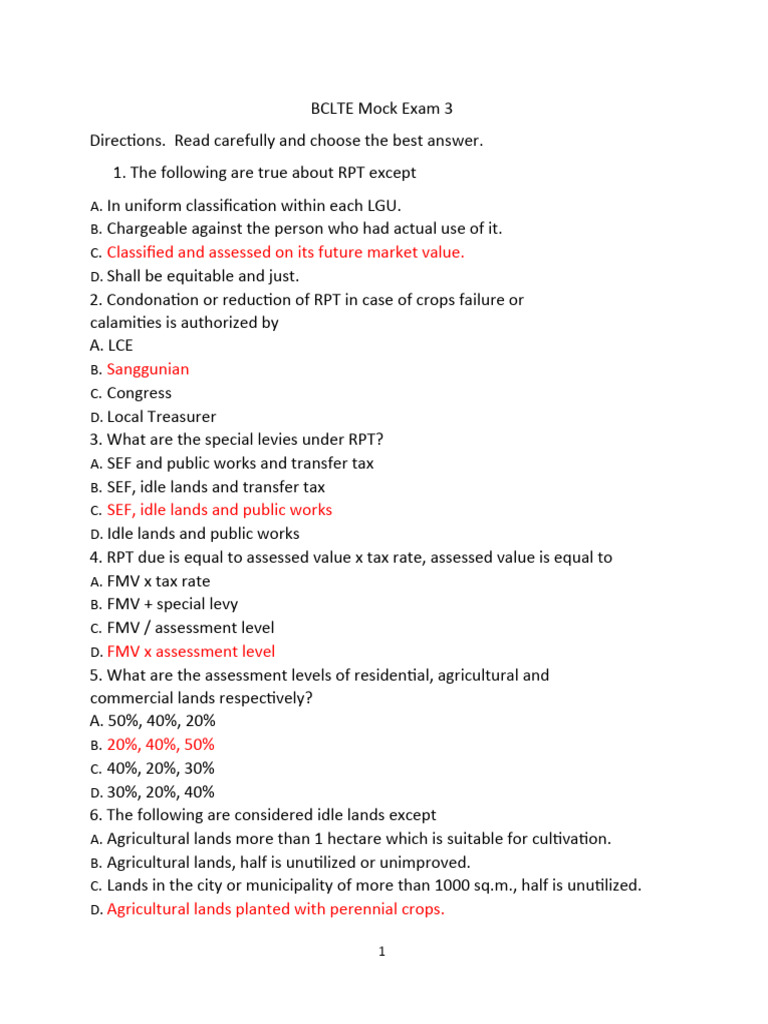 BCLTE Mock Exam 3 With Answers | PDF | Real Estate Appraisal | Debits ...
