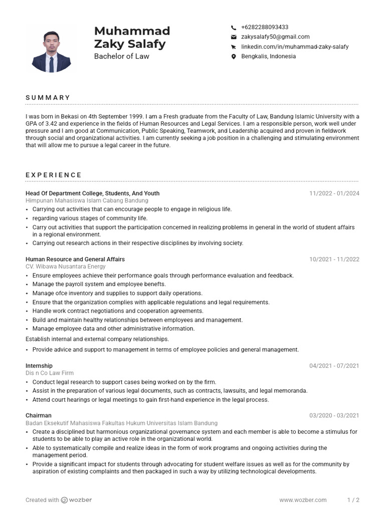 Muhammad Zaky Salafy - Bachelor of Law | PDF | Employment | Human Resources
