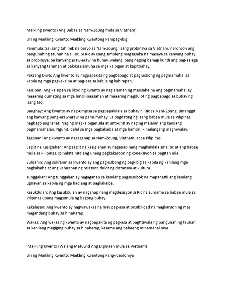 Maikling Kwento Take 2 | PDF