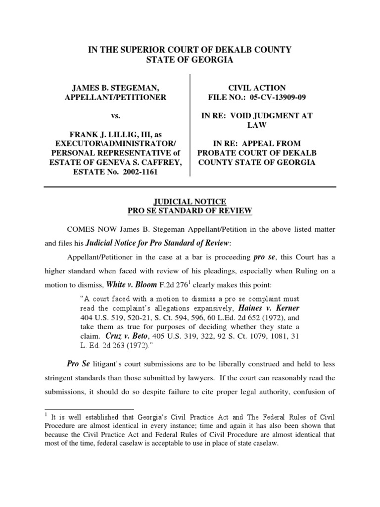 In The Superior Court of Dekalb County State of Georgia | PDF | Pro Se ...