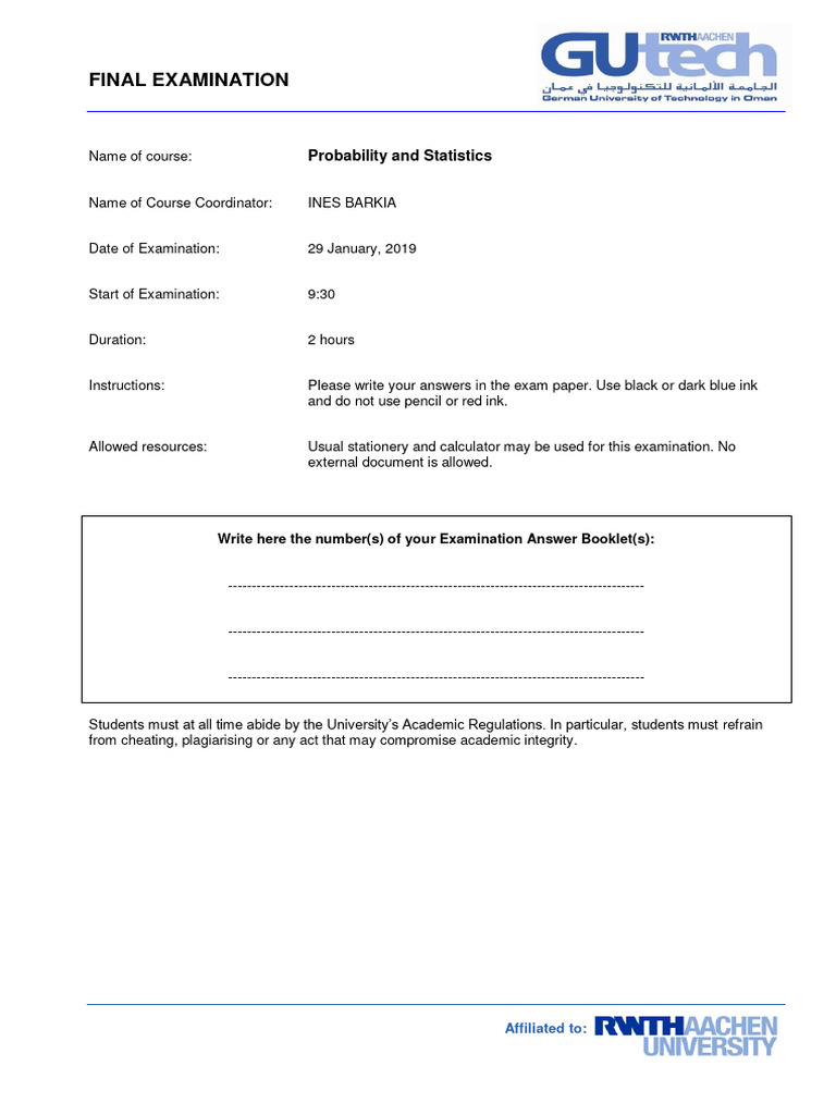 Final Exam January 2019 Ines Barkia PDF | PDF | Statistical ...