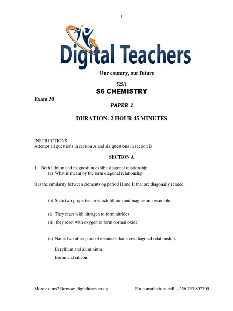A Level Chemistry Paper 1 Set 30 Marking Guide | PDF | Solubility | Precipitation (Chemistry)