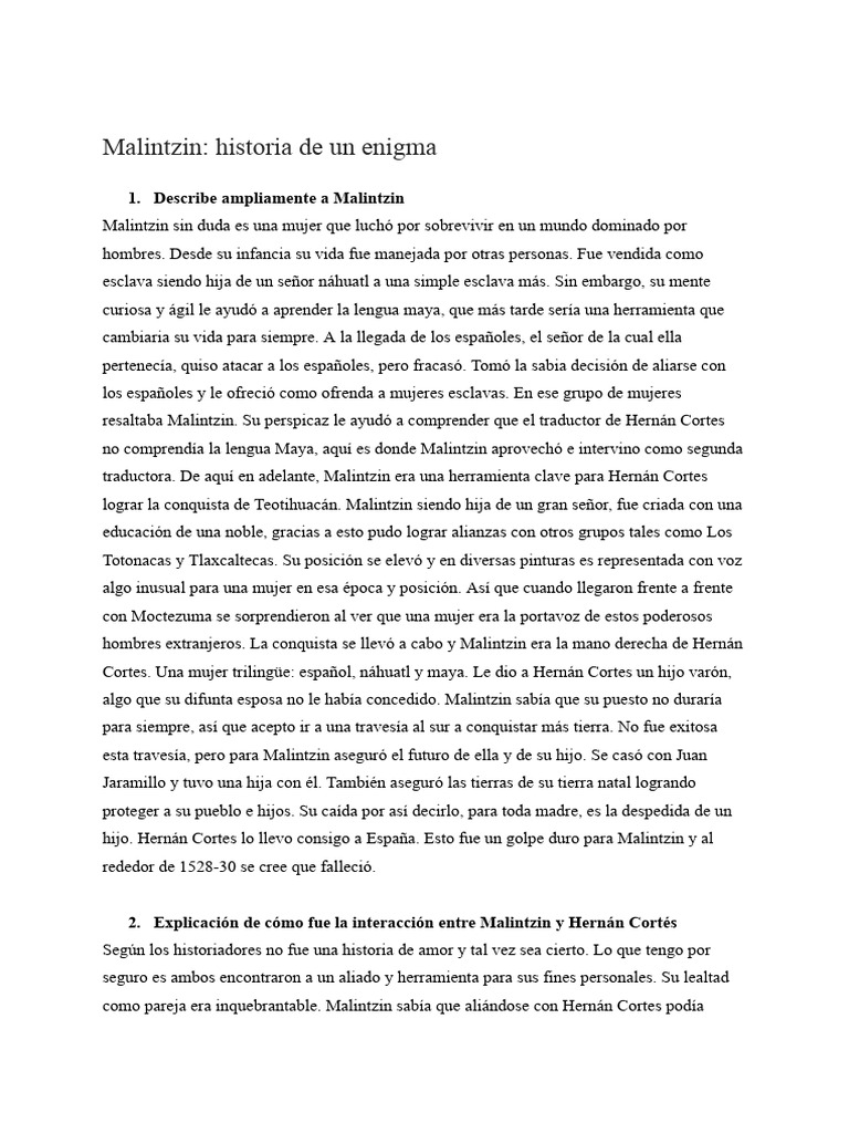 Malintzin Una Historia de Un Enigma | PDF | Hernán Cortés | Náhuatl