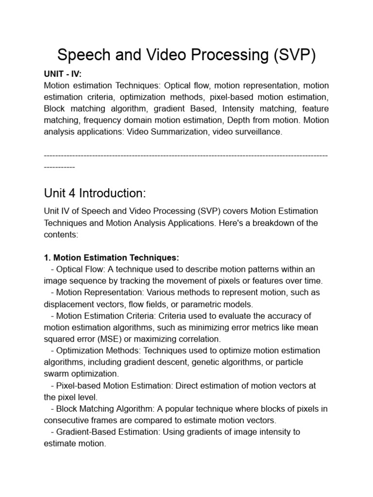 Unit 4 - Speech and Video Processing (SVP) | PDF | Mathematical Optimization | Computer Vision