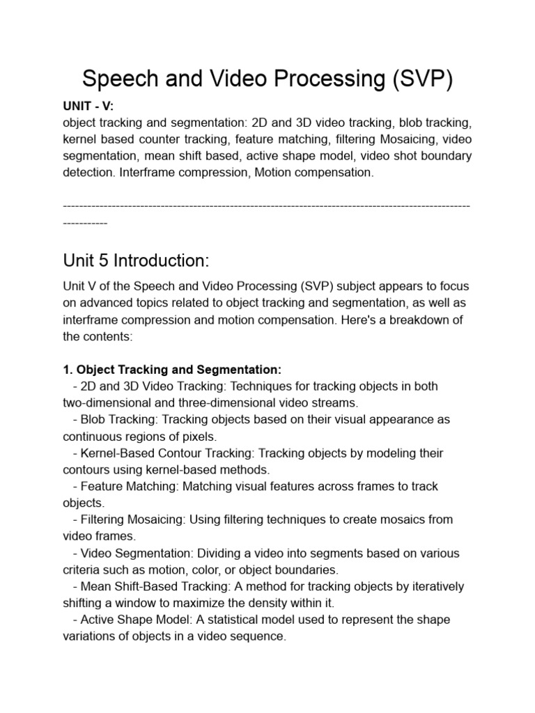 Unit 5 - Speech and Video Processing (SVP) | Download Free PDF | Image Segmentation | Data ...