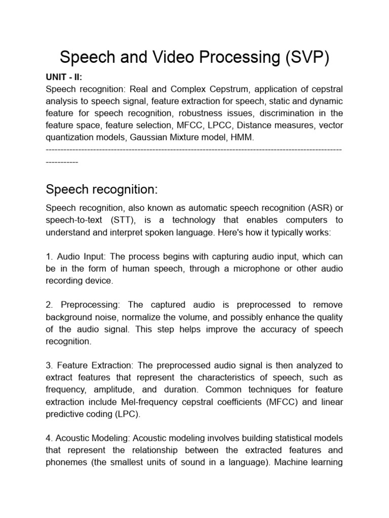 Unit 2 - Speech and Video Processing (SVP) - 1 | PDF | Speech Recognition | Data Compression
