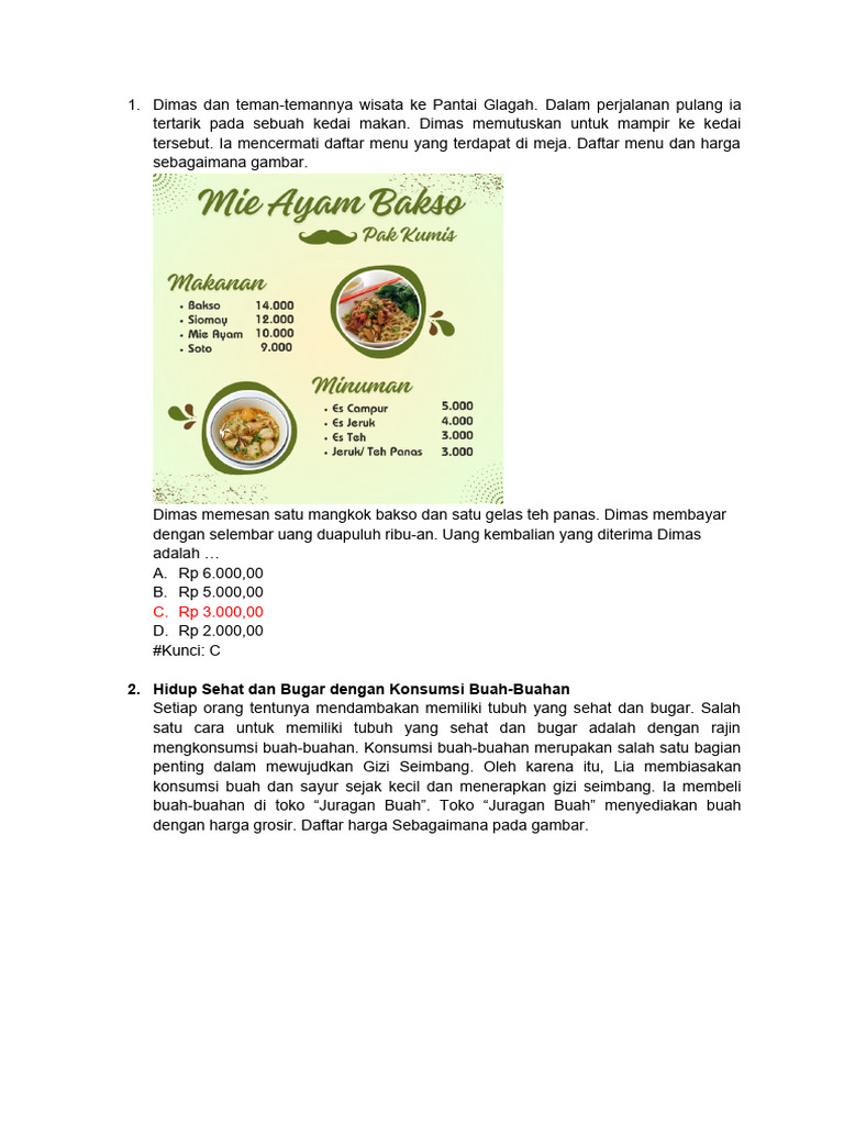 Soal To MTK Paket 1 Lendah - 26 Feb 2024 | PDF