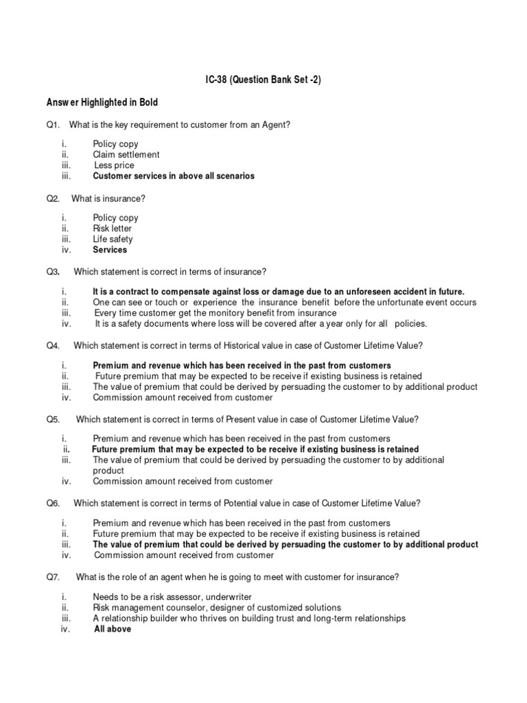 IC-38 Question Bank (Set 2) | PDF | Insurance | Underwriting
