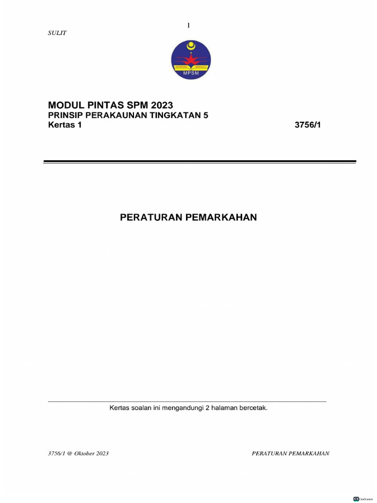 Skema Prinsip Perakaunan K1 Trial Pahang 2023 | PDF