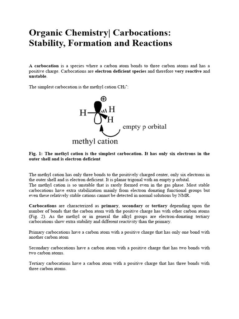 Carbocations Stability, Formation and Reactions | PDF | Molecules ...