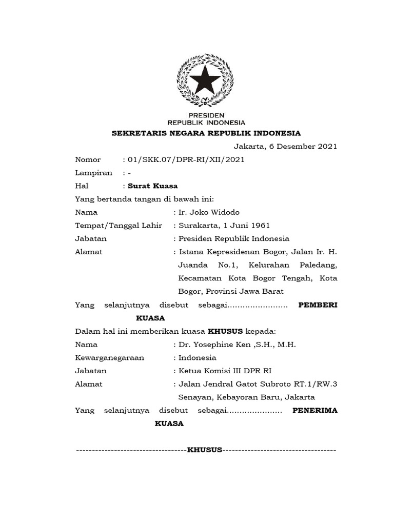 Surat Kuasa DPR | PDF