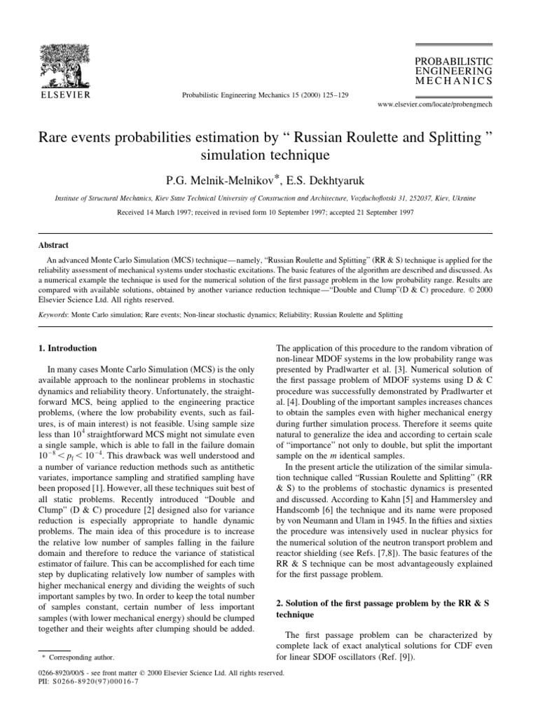Rare Events Probabilities Estimation by Russian-Roulette-&-Splitting ... Rare Events Probabilities Estimation by Russian-Roulette-&-Splitting ...