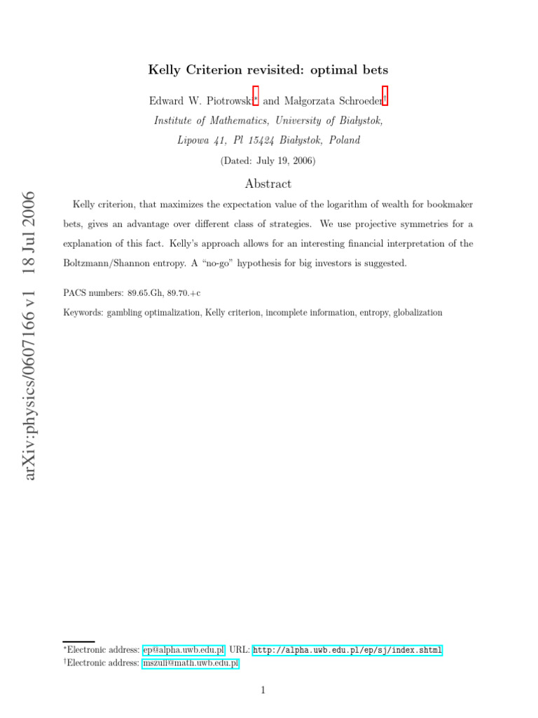 Kelly Criterion & Optimal Bets | PDF | Gambling | Mathematics
