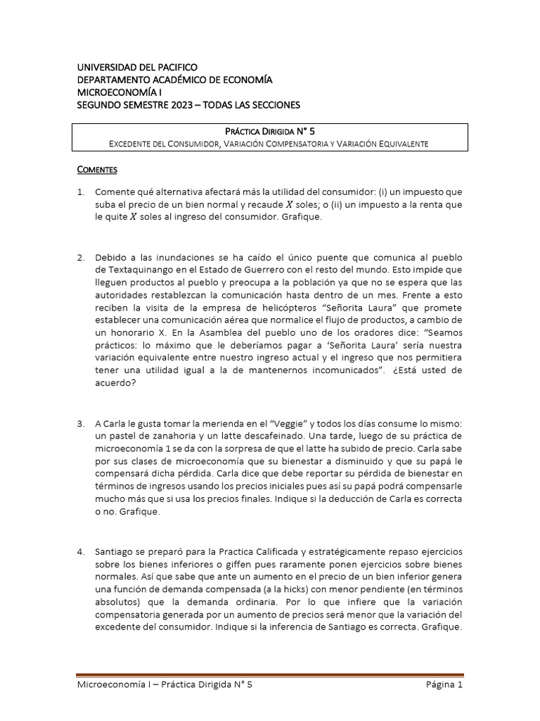 2023 II Micro I PD5 Enunciados | PDF | Microeconomía | Ciencias económicas