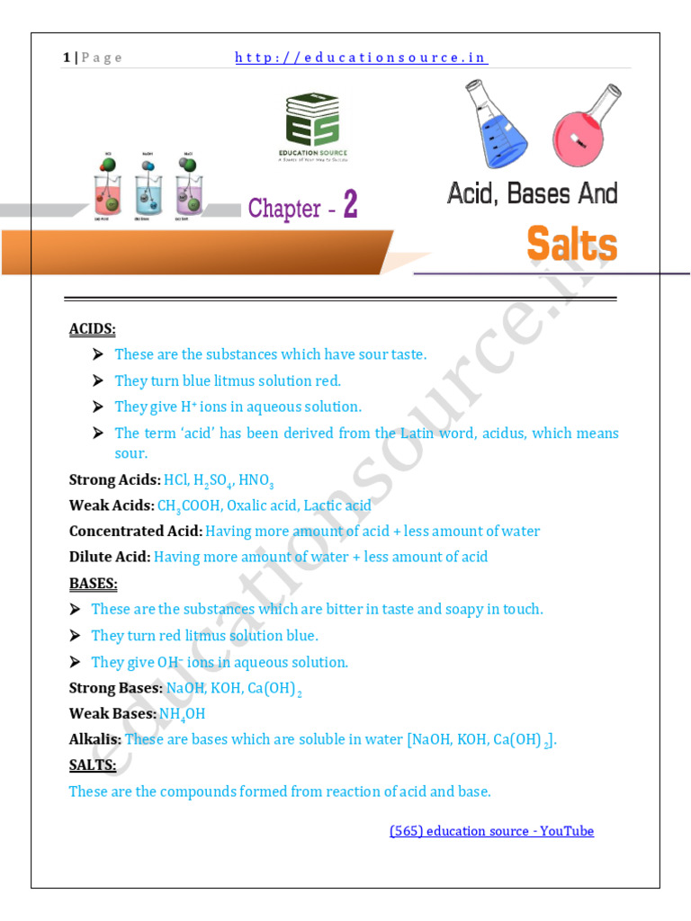 Class 10th Notes Science Chapter 2 | PDF | Acid | Ph