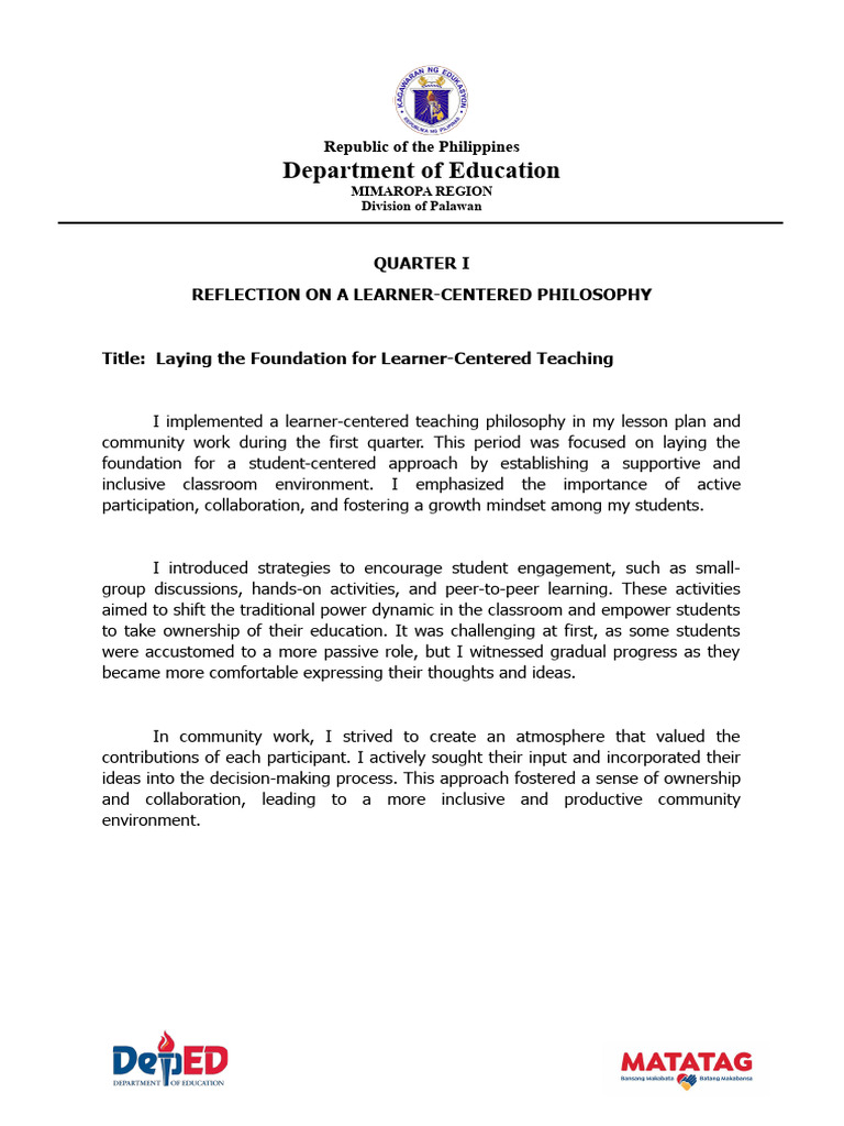 23 Reflection On Learner Centered Philosophy Ti Iii Sample Objective 13 Download Free Pdf