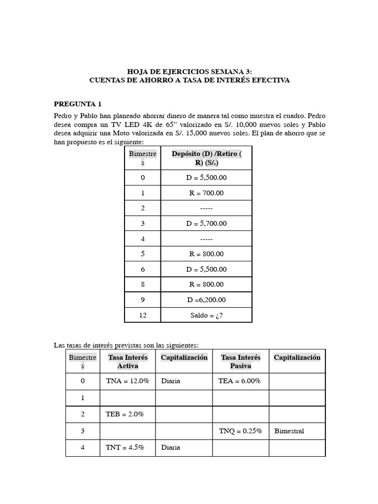 Mate Fi Hoja de Ejercicios 3 | PDF | Bancos | Ciencias económicas