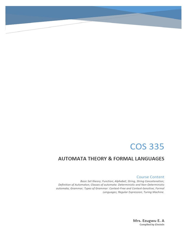 COS 335-Automata Theory and Formal Languages | PDF | Mathematics | Formalism (Deductive)