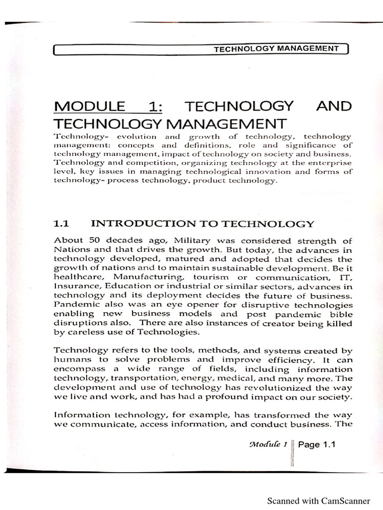 TECHNOLOGY MANAGEMENT MODULE 1 AND 2 | PDF