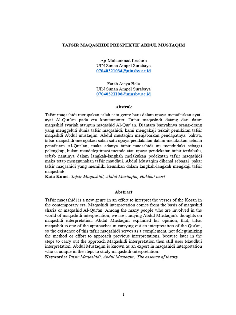 Tafsir Maqashidi Dalam Prespektif Abdul Mustaqim | PDF