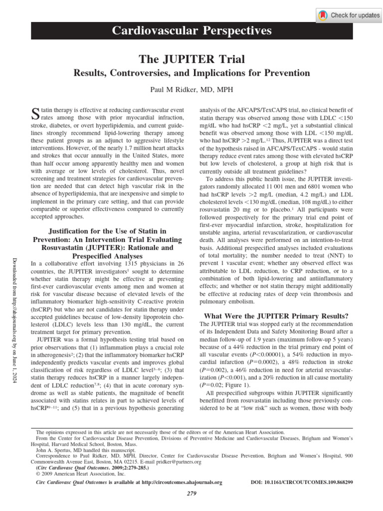 Ridker 2009 The Jupiter Trial | PDF | C Reactive Protein | Statin