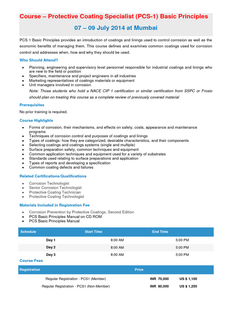PCS-1 and PCS-2 Course Details - Brochure | PDF | Coating | Corrosion