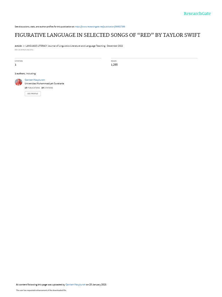 Figurative Language in Selected Songs of "Red" by Taylor Swift | PDF ...