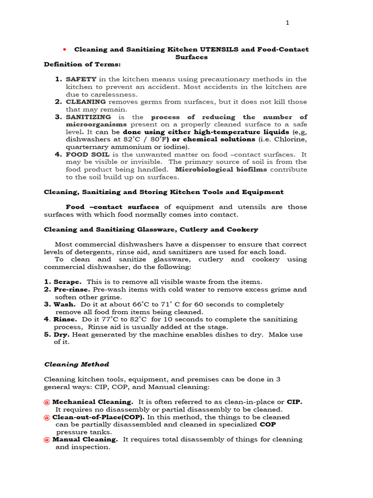 Cleaning And Sanitizing Kitchen Utensils And Food Contact Surfaces 1