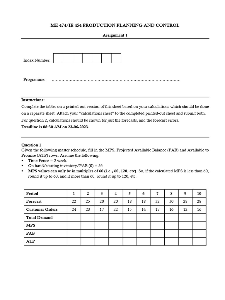 Assignment 1 ME 474 IE 454 | Download Free PDF | Forecasting | Errors And Residuals