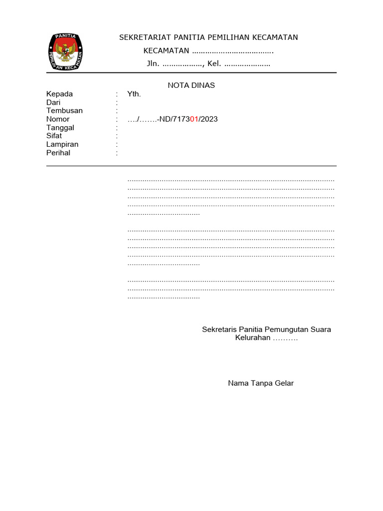 Template - Nota Dinas Sekretaris (Kertas A4) | PDF
