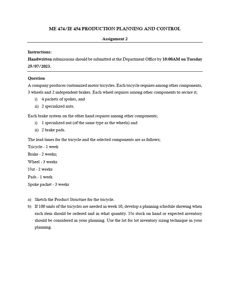 Assignment 2 ME 474 IE 454 | PDF | Home & Garden | Computers